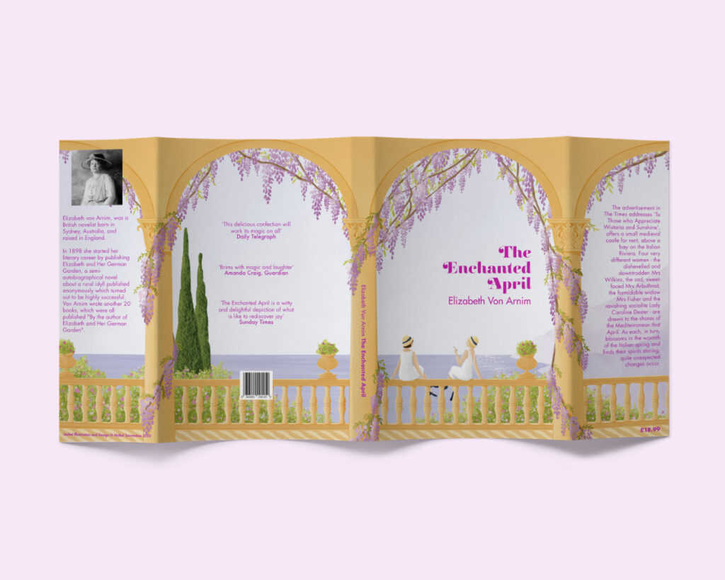 Book cover illustration for a modern classic: The Enchanted April