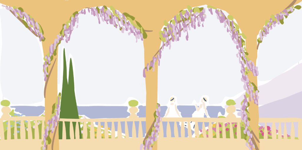 Book cover illustration for a modern classic: The Enchanted April